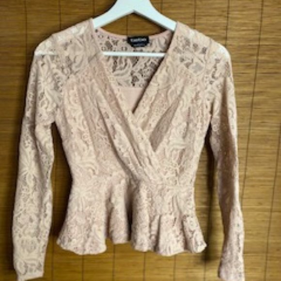 bebe | Tops | Bebe Blush Pink Lace Blouse With Peplum Size Xs | Poshmark